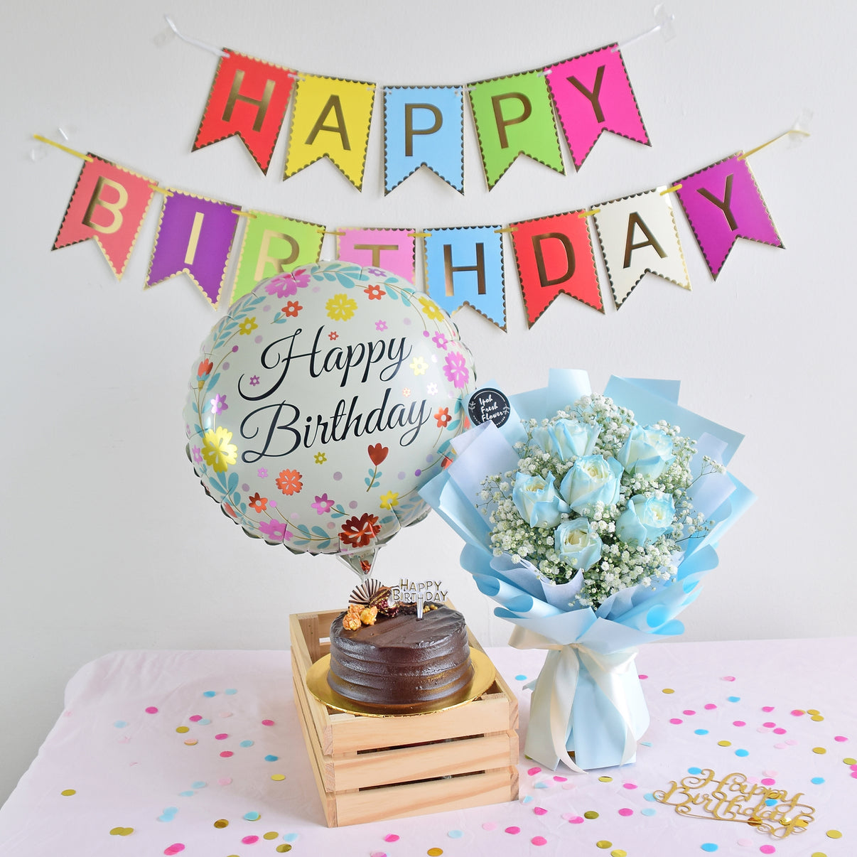 Blue Diamond Birthday Bundle| Flowers, Balloons & Cake| Same Day Delivery – myfa gift.com